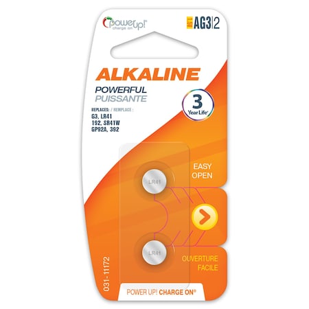 Power Up! Batteries Button Cell Alkaline AG3 1.5v, PK 2 031-11172 | Zoro