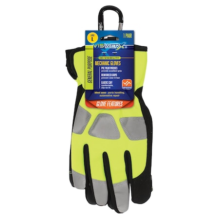 Viswerx Hi-Vis Mechanic Glove-Elastic Wrist & Open Cuff LG 127-11032 | Zoro