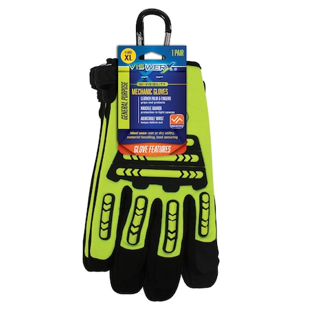 Viswerx Hi-Vis Mechanic Glove-Adj Wrist& Knuckle Guards XL 127-11043 | Zoro