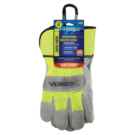 Viswerx Hi-Vis Lined Split Leather Palm Glove XL 127-11053 | Zoro
