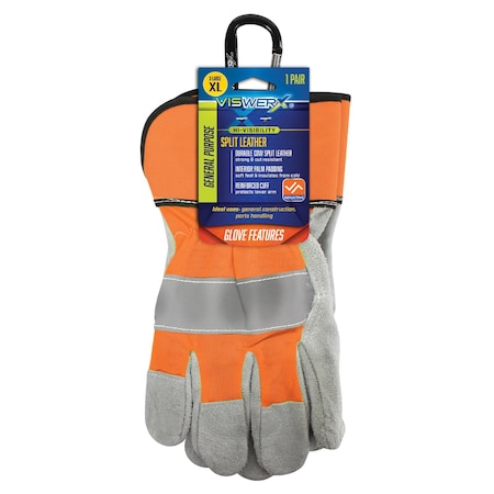 Viswerx Hi-Vis Split Leather Palm Glove Orange XL 127-11073 | Zoro