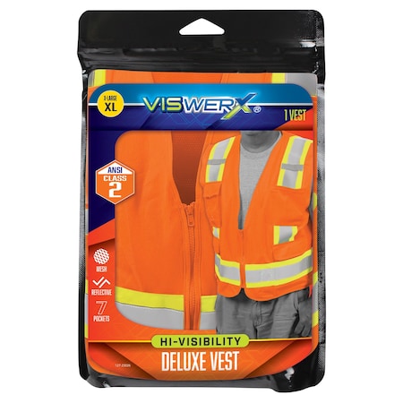Viswerx Hi-Vis Deluxe Vest - ANSI CL2 Orange XL 127-23026 | Zoro