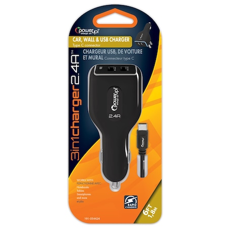 Power Up! 3-Way Charger 2.4a - Type C 191-054424 | Zoro