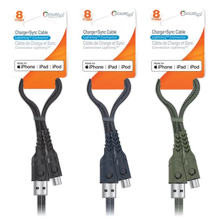 Power Up! USB Cable - 8ft Braided - MFI 8-pin 191-05948 | Zoro