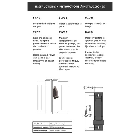 Onward 6 12inch 165 mm Polymer Gate Handle, Black 476BPYR | Zoro