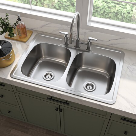 Msi Double Bowl 33in X 22in Stainless Steel Overmount Kitchen Sink ZOR ...
