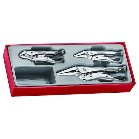 Teng Tools 3 Piece Round Jaw Power Grip and Long Nose Vise Grip Locking ...