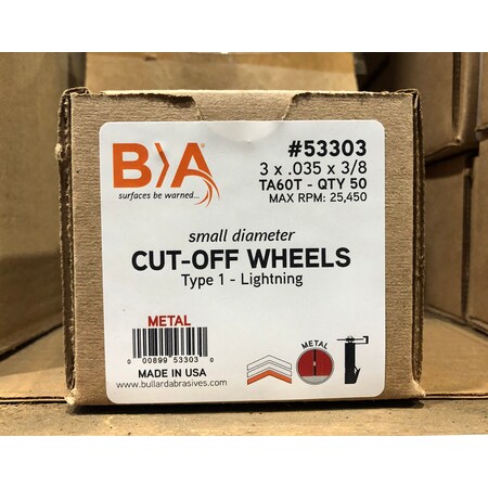 Bullard Abrasives Small Diameter Cut-Off Wheel, 3 x .035 x 3/8 T1, PK50 ...