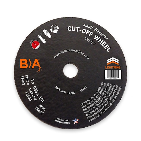Bullard Abrasives Small Diameter Cut-Off Wheel, 4 x .035 x 3/8 T1, PK50 ...