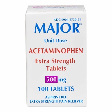 Major Pain Relief 500 mg Strength Acetaminophen Unit Dose Tablet, 100PK ...
