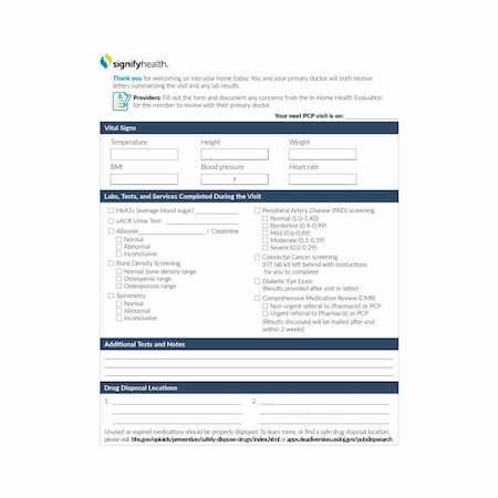 Signigyhealth Check List Form PCP Screening 8 X11 Inch, 12PK ...