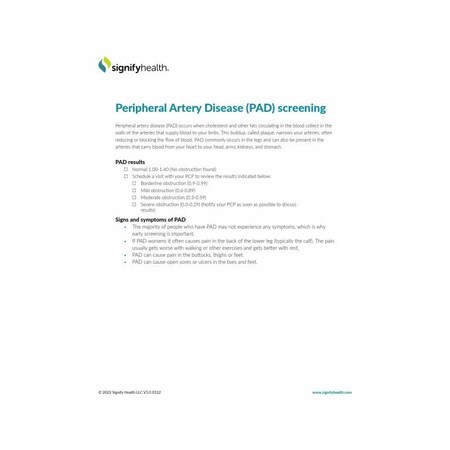 Signigyhealth Fact Sheet Peripheral Artery Disease PAD Screening 8 X11 ...
