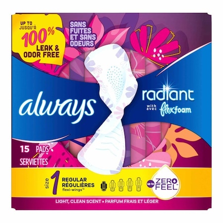 Always Radiant With Flexfoam Feminine Pad With Wings Regular Absorbency ...