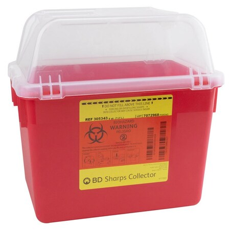 Bd Sharps Collector, 8 Qt, Clear Top, Open Cap, Red, 24PK 305343 | Zoro
