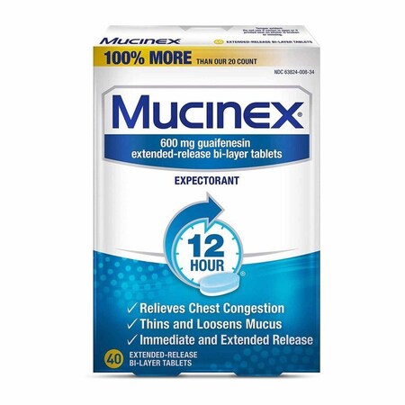 Mucinex Cold and Cough Relief 600 mg Strength Tablet, 40PK 63824000834 ...