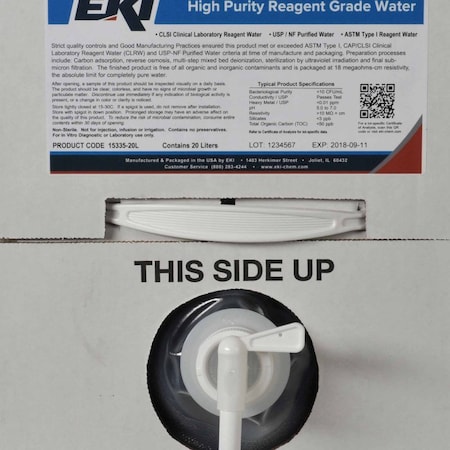Eki Chemistry Reagent Deionized Water Reagent Grade / ASTM Type I 100% ...