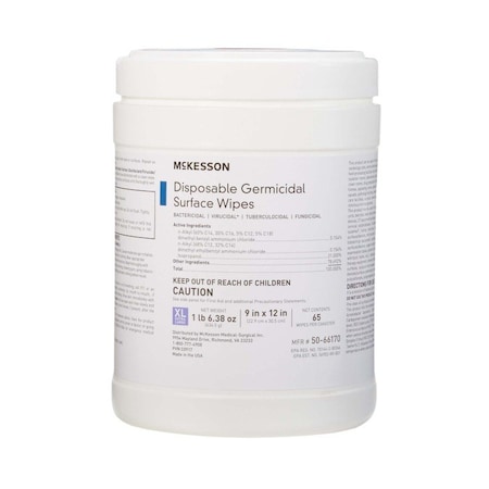Mckesson Surface Disinfectant Wipes, Small Canister, 65PK 50-66170 | Zoro