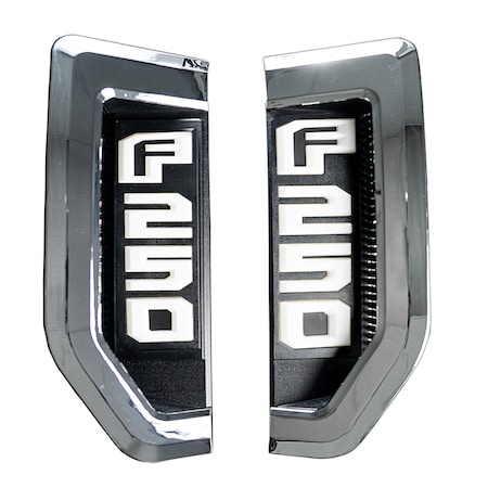 Recon 17-C F250 LIGHTED EMBLEM 2-PC KIT FENDER EMBLEM CHROME-AMBER/RED ...