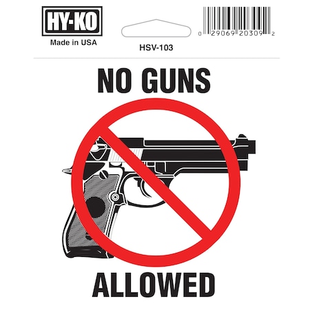 Hy-Ko Self-Adhesive No Guns Allowed Sign 4" x 4", 10PK A20309 | Zoro