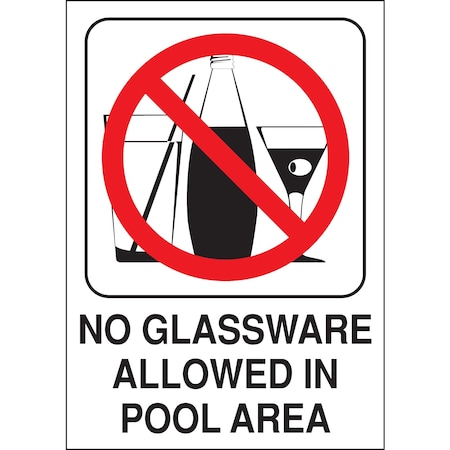 Hy-Ko No Glassware Allowed In Pool Sign 10" x 14", 5PK A20425 | Zoro