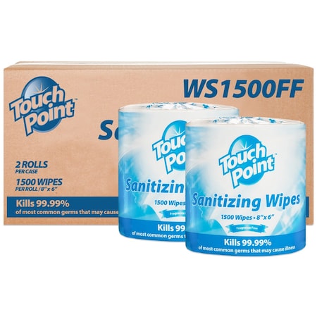 Touch Point Wipes TP Plus Sanitizing Wipes - 2 Rolls x 1500 Wipes, 8 in ...