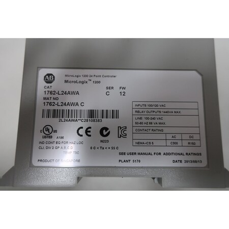 Allen Bradley MICROLOGIX 1200 PROGRAMMABLE SER C CONTROLLER MODULE 1762 ...