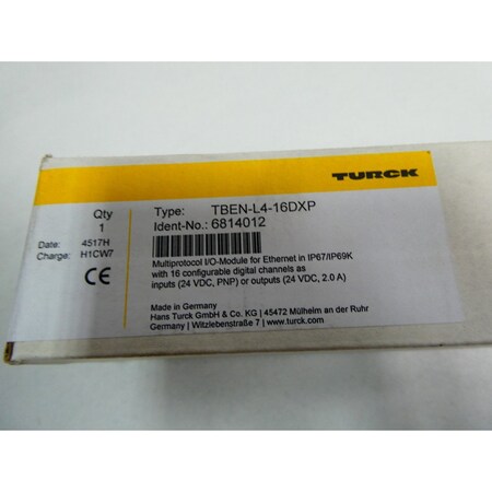 Turck MULTIPROTOCOL 16 CHANNEL 24V-DC I/O MODULE TBEN-L4-16DXP | Zoro