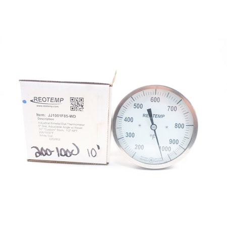 Reotemp Jj1001F85-Wd 5In 1/2In 10In 200-1000F Npt Bimetal Thermometer ...