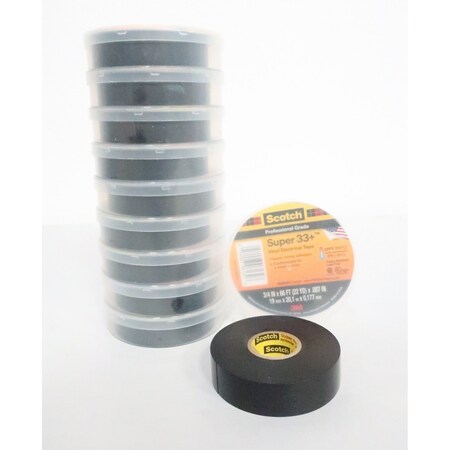 Scotch Super 33+ Box Of 10 Black Vinyl Electrical Tape 3/4in x 66ft ...