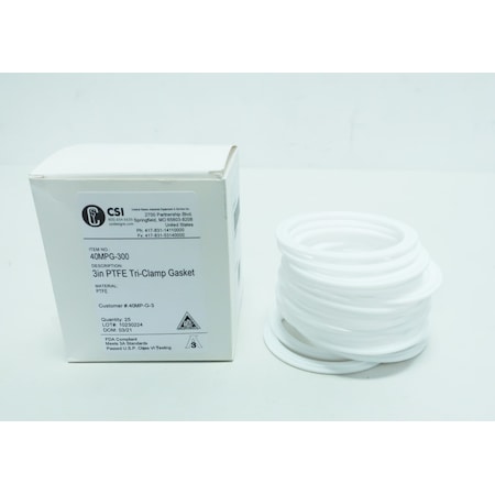 Csi Box Of 25 White 3In Ptfe Tri-Clamp Gasket 40MPG-300 | Zoro