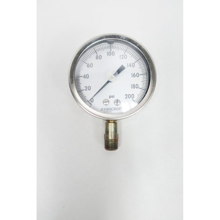 Ashcroft 212In 14In 0200Psi Npt Pressure Gauge 25 1009 AW 02L 200# | Zoro