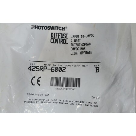 Allen Bradley PHOTOSWITCH 10-30V-DC PHOTOELECTRIC SENSOR 42SRP-6002 | Zoro