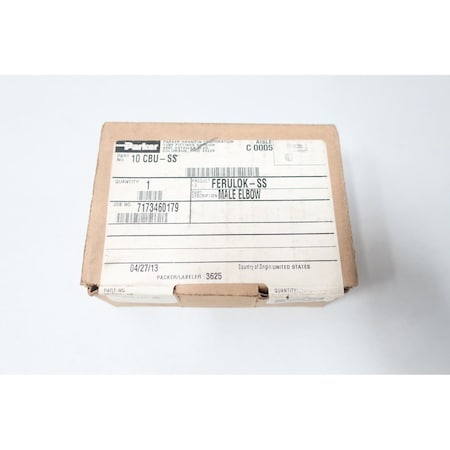 Parker FERULOK 24 DEG FLARELESS FITTING 5/8IN 1/2IN STAINLESS TUBE NPT ...