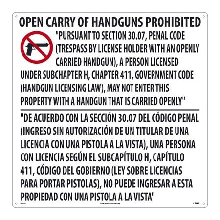 Nmc Texas Open Carry Handgun Prohibited Sign M461R | Zoro
