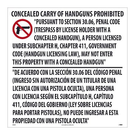 Nmc Texas Concealed Handgun Law Sign, M460V M460V | Zoro