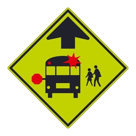 Nmc School Bus Stop Ahead Mutcd Sign, 30 in Height, Aluminum, Diamond ...