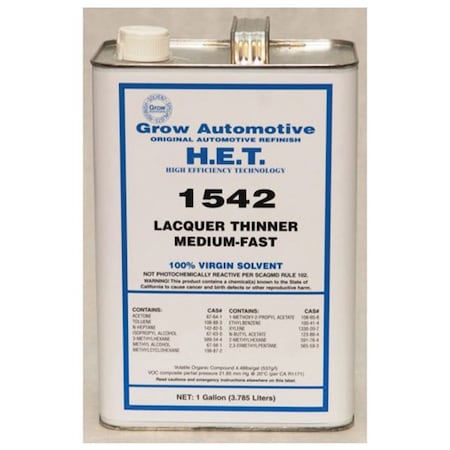 Grow Automotive LACQUER THINNER MED-FAST, Gallon 1542/01 | Zoro