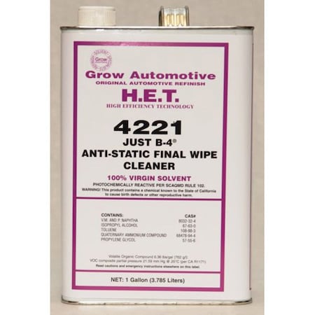 Grow Automotive ANTI-STATIC FINAL WIPE, Gallon 4221/01 | Zoro