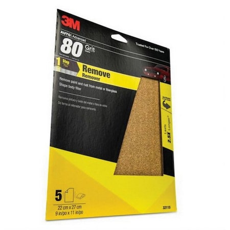 3M 3M Sandpaper, 32115, 80 Grit, 9 in x 11 in, 5PK 7010308859 | Zoro
