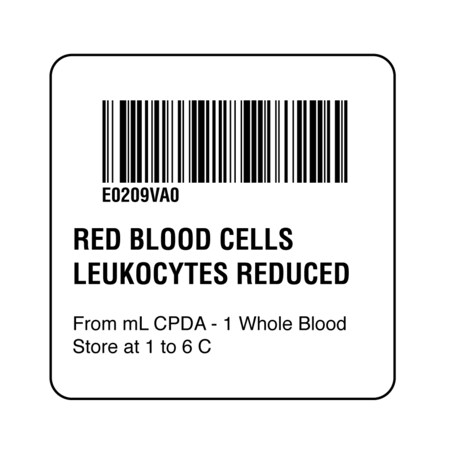 Nevs ISBT 128 Red Blood Cells Leukocytes Reduced 2" x 2" BBC-0209-1 | Zoro