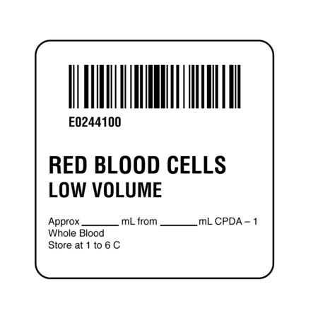 Nevs ISBT 128 Red Blood Cells Low Volume 2" x 2" BBC-0244-100 | Zoro