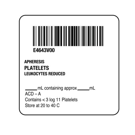 Nevs ISBT 128 Apheresis Platelets ACD-A 2" x 2" BBC-4643 | Zoro
