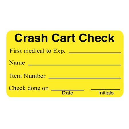 Nevs Label, "Crash Cart Check" 1-3/4" x 2-3/4" Yellow w/Black CS-12801 ...