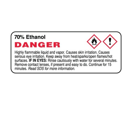 Nevs GHS Label - 70% Ethanol Danger 1-1/8" x 3" GHS-0011 | Zoro