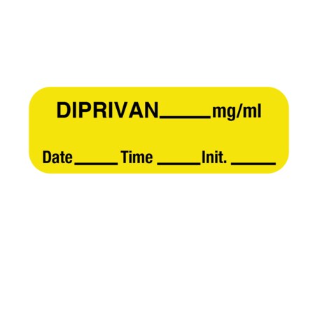 Nevs Label, Diprivan 1/2" x 1-1/2" Yellow w/Black LANT-1082D | Zoro