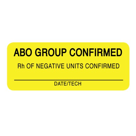 Nevs Label, Rh Of Negative Units Confirmed 7/8" x 2-1/4" Yellow w/Black ...