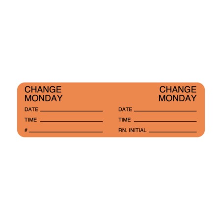 Nevs Day Change IV Tubing Label -Change Monday 7/8" x 3" Flr Orange w ...
