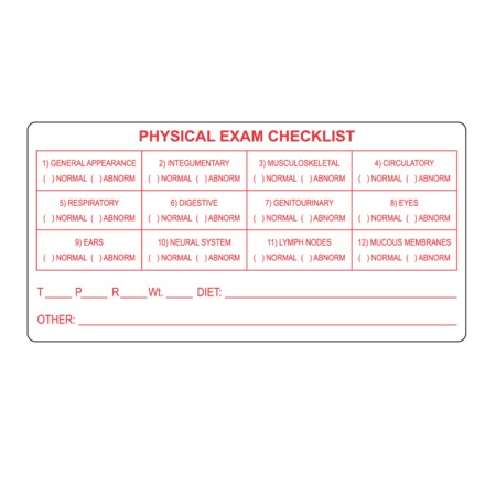 NEV'S Veterinary Physical Exam Checklist 2" x 3" White w/Red (VW-0090 ...