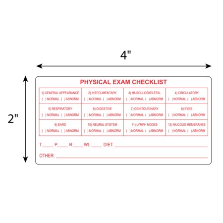 NEV'S Veterinary Physical Exam Checklist 2" x 3" White w/Red (VW-0090 ...