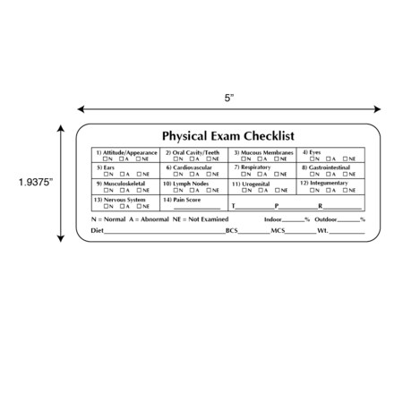 Nevs Label, Physical Exam Checklist VW-0133 | Zoro